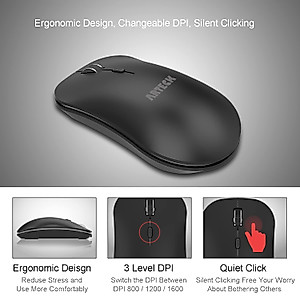 Arteck 2.4G Wireless Mouse with Nano USB Receiver Ergonomic Design Silent Clicking for Computer/Desktop/PC/Laptop and Windows 10/8/7 Build in Rechargeable Battery (Black)