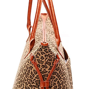 Large Tote Handbag Leopard Canvas Tote Purse Brown Cheetah Print Beach Bags with Pockets leopard Print Gifts for Women (Cheetah) (L)