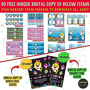 Empire Party Supply Baby Shark Theme Birthday Party Supplies and Decorations Set for Boys | 115 Pcs Disposable Blue Baby Shark Party Kit Includes Plates, Spoons, Cups, Napkins | Serves 16 Guests