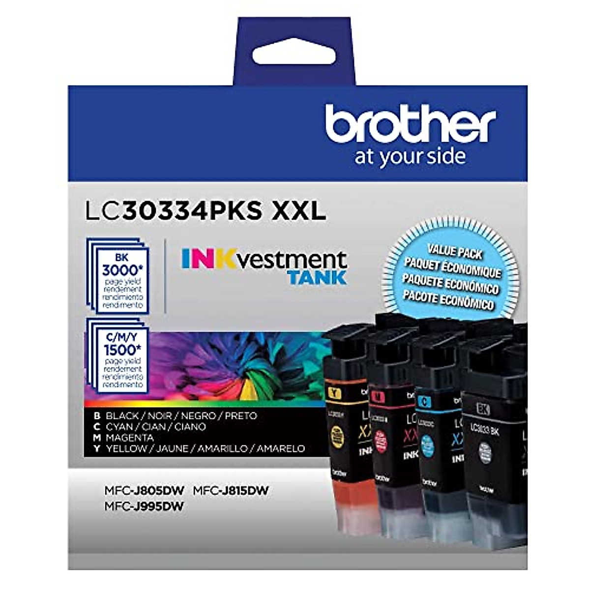 Brother® LC3033 Genuine High-Yield Multi-Pack Ink, Black/Cyan/Magenta/Yellow, Pack Of 4 Cartridges, LC30334PKS