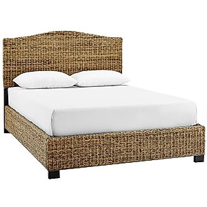 Crosley Furniture Serena Platform Bed, Handwoven Natural Fiber Rattan Headboard and Footboard Set, Banana Leaf, King
