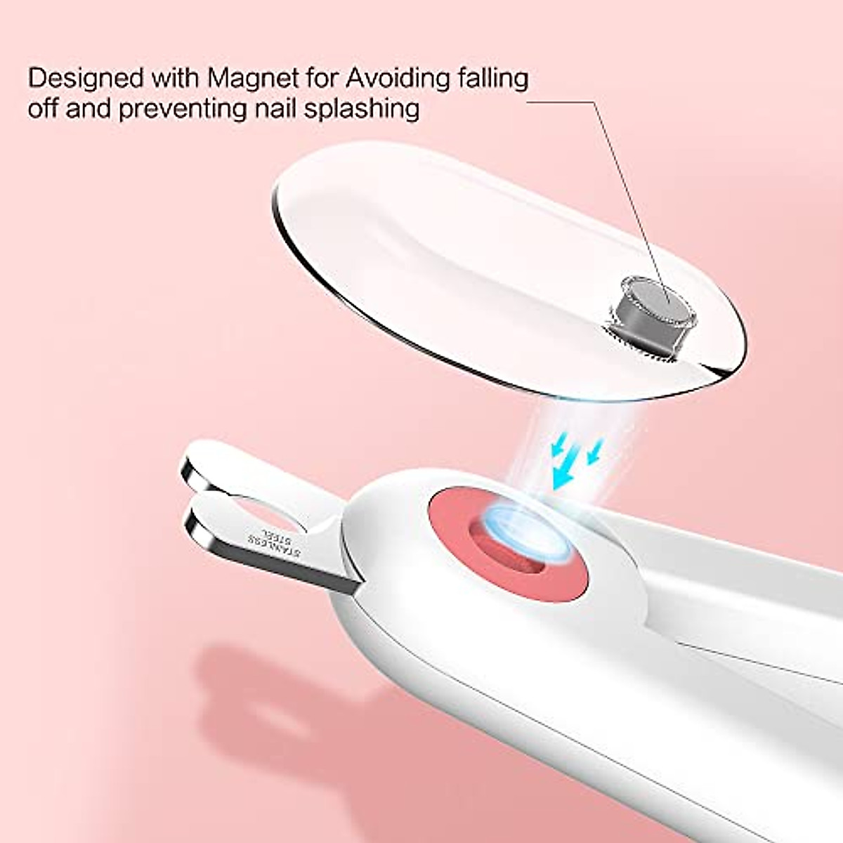 Petgravity Cat Dog Nail Clippers Trimmer with LED Light to Avoid Over-Cutting Hidden Nail File Razor Sharp Blade with 3 Battery Professional Grooming Tools Kit for Pet Claw Care Pink