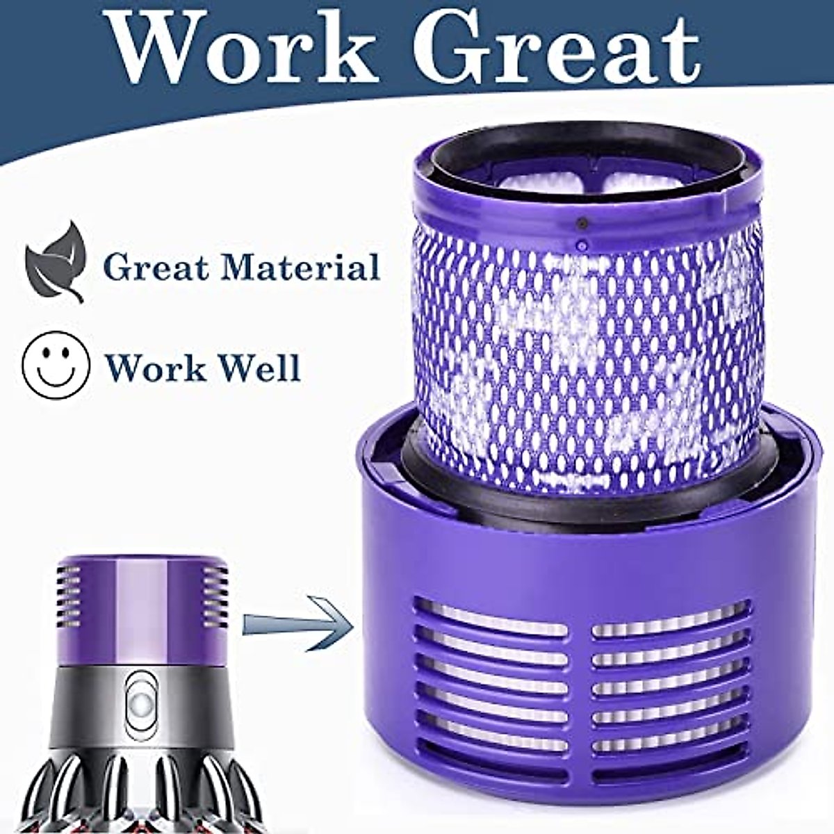 LhhTing Replacement V10 Filters for Dyson V10 Cyclone Series, V10 Absolute, V10 Animal, V10 Total Clean, SV12, Replace Part No. 969082-01, 3 Pack Filters and 1 Clean Brush
