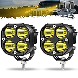 Partsam 3 Inch Yellow Pods Fog Light, 30W Waterproof Cubes Offroad Cree LED Pods Spot Flood Ditch Lights, Square Off Road Lights for Pickup Truck SUV ATV UTV Boat Forklift 4x4 Motorcycle, Pack of 2