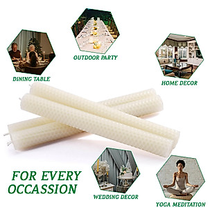 Honeycomb Beeswax Taper Candles 8 Inch, 6 Pack Hand-Rolled Pure Bees Wax Candlesticks - Dripless, Smokeless and Dripless - 5 Hours Long Burning Time for Home Decor Party Wedding