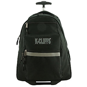 K-Cliffs Heavy Duty Rolling Backpack School Backpacks with Wheels Deluxe Trolley Book Bag Wheeled Daypack Workbag Multiple Pockets Bookbag with Safety Reflective Stripe Black