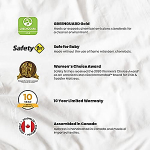 Safety 1st Polypropylene Vinyl Cover Heavenly Dreams Deluxe Dual 2-in-1 Baby Crib and Toddler Mattress, Waterproof and Stain Resistant Cover,Firm, White