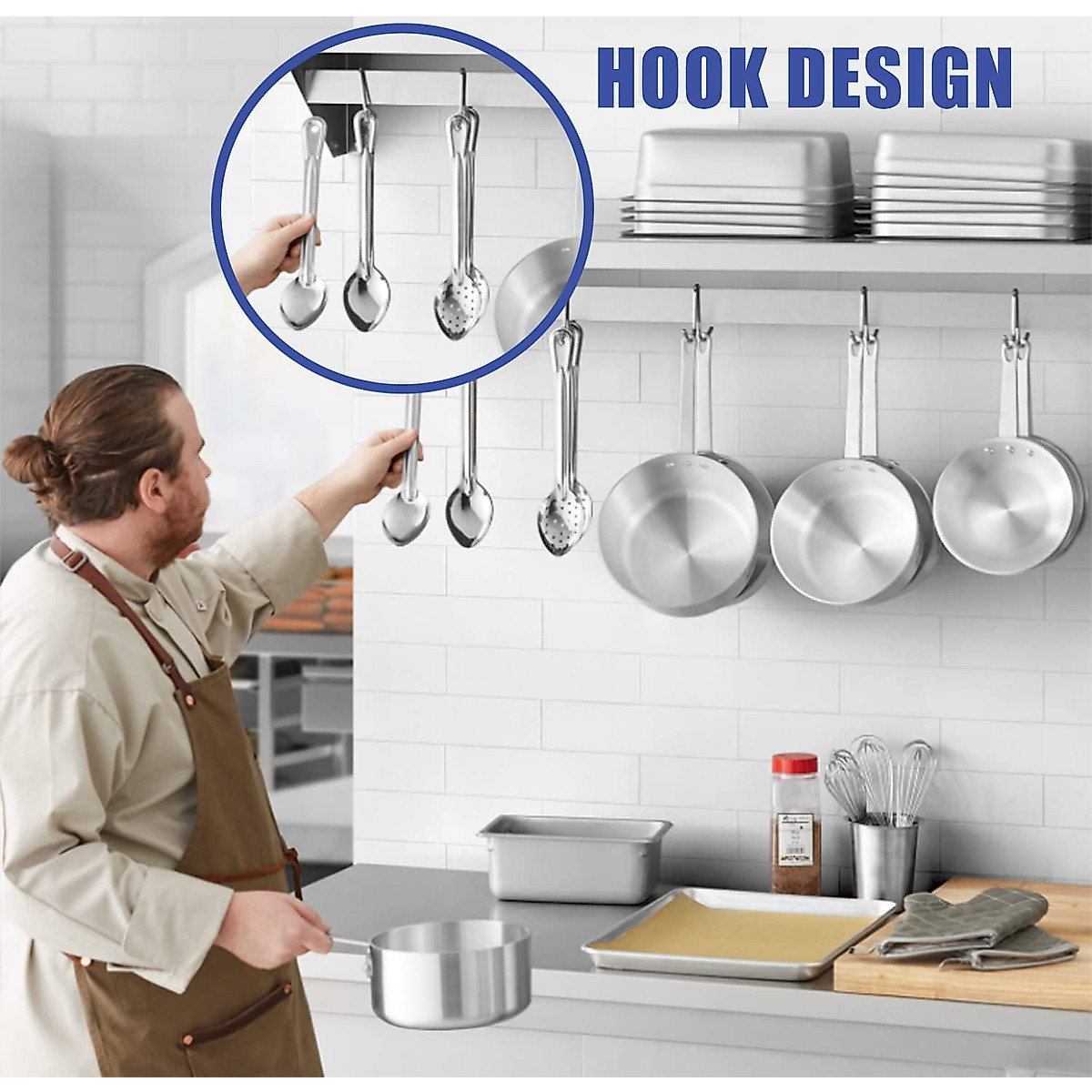 NCOEN"12 * 24" Stainless Steel Shelf with 6 Hooks, 304 Stainless Steel Shelf Wall Mounted for Commercial Restaurant, Kitchen, Home and Bar Stainless Steel Wall Shelf