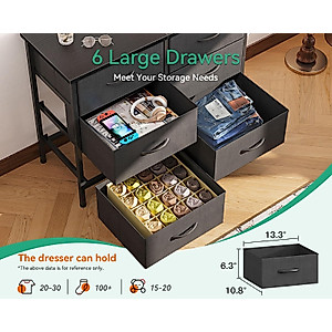 AODK Dresser for Bedroom Dresser TV Stand with 6 Storage Drawers, Small Fabric Dresser Chest of Drawers for Closet Organizer Clothes, Black