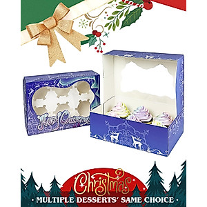 qiqee Christmas 6 Cupcake Boxes with Window 30 Packs BluePurple Cupcake Box 9"x6.1"x3.3" Bakery Boxes For Cupcakes Carrier, Cupcake Containers