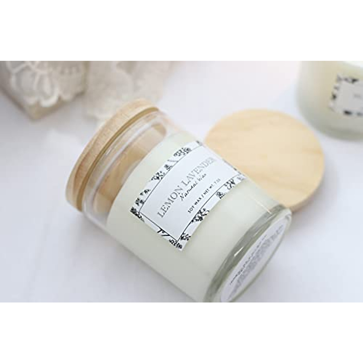 Aronica Pure Candle, Lemon Lavender Scent, 7.05oz / 200g, Cute High End Bathroom Candle with Bamboo Lid, Small Non Toxic Candle for Aromatherapy, Spring Bathroom Decor