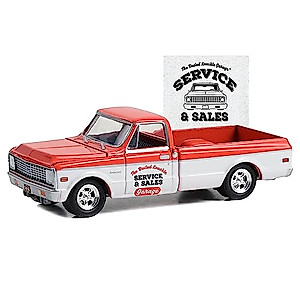 1972 Chevy C-10 Shortbed Pickup Truck Red and White The Busted Knuckle Garage Service & Sales Busted Knuckle Garage Series 2 1/64 Diecast Model Car by Greenlight 39120F