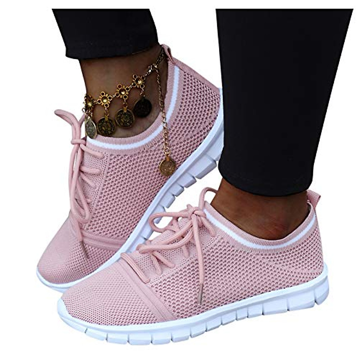 justHIGH Women's Athletic Road Running Mesh Breathable Casual Sneakers Lace Up Comfort Sports Student Fashion Tennis Shoes Pink