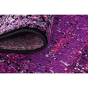 Unique Loom Imperial Collection Paisley, Distressed, Border, Vintage, Modern, Abstract Area Rug, 3 ft x 9 ft 10 in, Lilac/Black