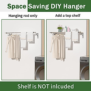 Clothing Rack Wall Mounted - 44 Inch Heavy Duty Detachable Wall Mounted Clothes Rack Garment Bar, Space Saving Multi Purpose Clothes Hanging Rod for Closet Storage Laundry Room Drying Rack - NO SHELF