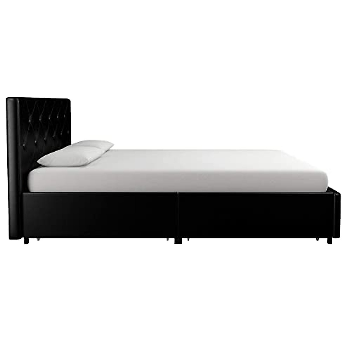 DHP Dakota Upholstered Platform Bed with Underbed Storage Drawers and Diamond Button Tufted Headboard and Footboard, No Box Spring Needed, Queen, Black Faux Leather