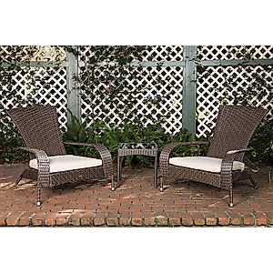 Patio Sense 62966 Coconino Wicker Conversation Set Lightweight & Durable Adirondack Style Chairs All Weather Wicker Includes Khaki Cushions - Mocha