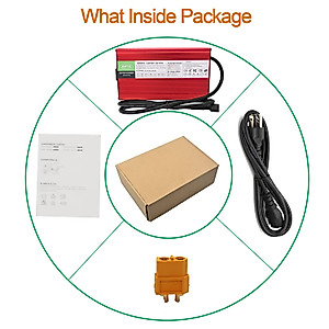 84V 10A Li-ion Battery Charger Red Aluminum Case Safe and Durable Used for 20S 72V Lithium Battery Smart Charger DC Output XT60 Male Connector