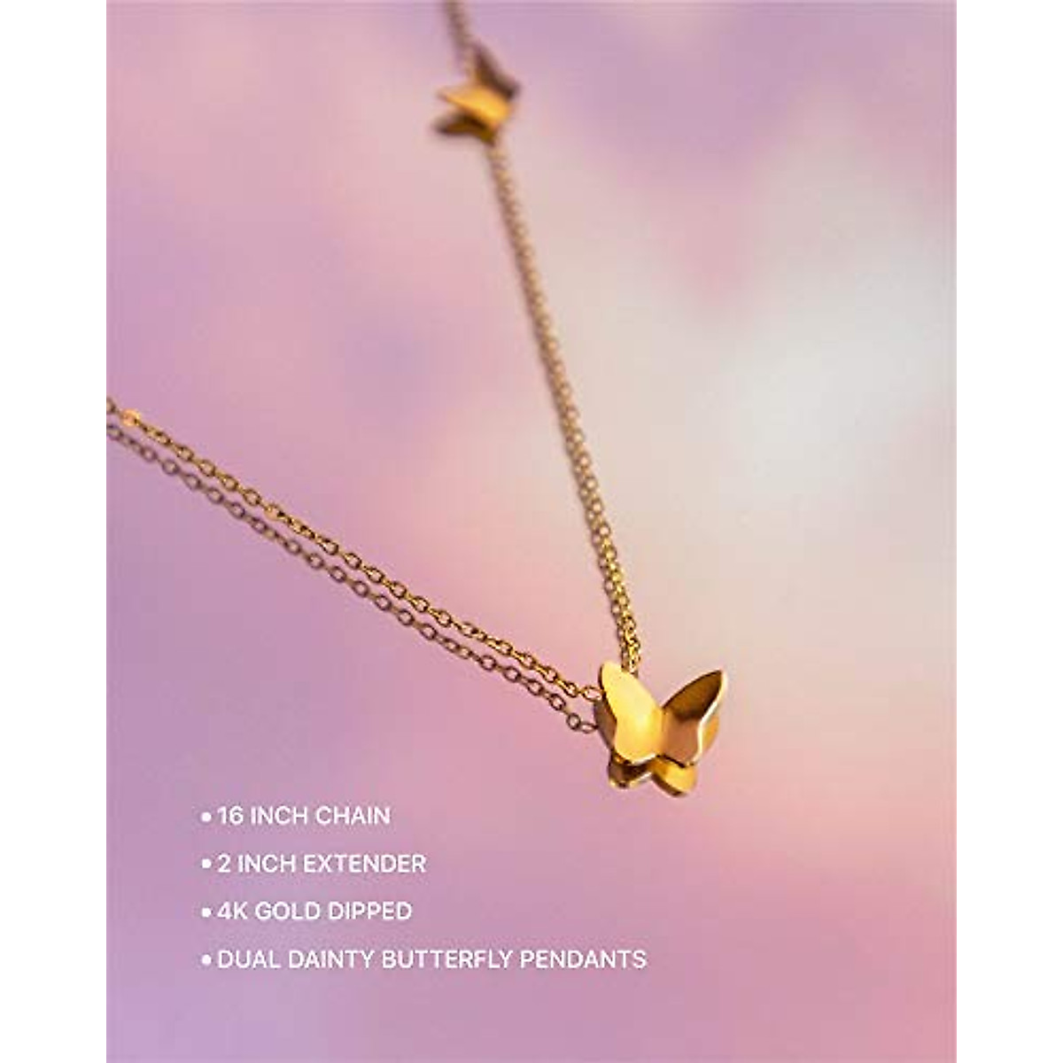 Benevolence LA Gold Butterfly Necklace, 14k Gold Dipped Butterfly Necklaces for Women, Cute Butterfly Necklace, Dainty Butterfly Jewelry, Gold Necklaces, Gifts for All Occasion