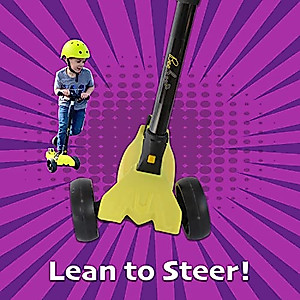 Bee Free 3 Wheel Kick Scooter for Toddlers and Kids, Adjustable Handlebars, Light Up LED Wheels, Foldable, Rear Foot Brake, Wide Stable Deck, Boys and Girls Ages 2-5, Up to 100 LBS, Yellow