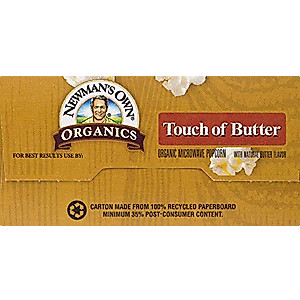 Newman's Own Organics Microwave Popcorn, Touch of Butter, 8.4oz (Pack of 12)