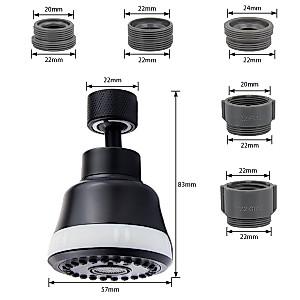 Faucet Aerator Faucet Sprayer Attachment, Kitchen Faucet Head Replacement with 4 Spray Modes, 360° Swivel Faucet Extender Anti-Splash Sink Sprayer Faucet Nozzle Head (Diamond, Black)