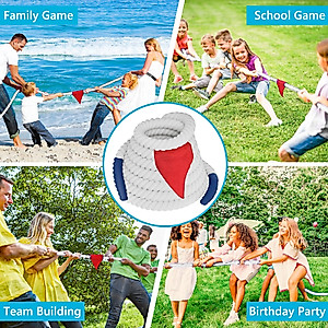 X XBEN 35 Feet Tug of War Rope with Flag for Kids, Teens and Adults, Soft Polypropylene Rope Games for Team Building Activities, Family Reunion, Birthday Party-15 ft,55 ft,110 ft White