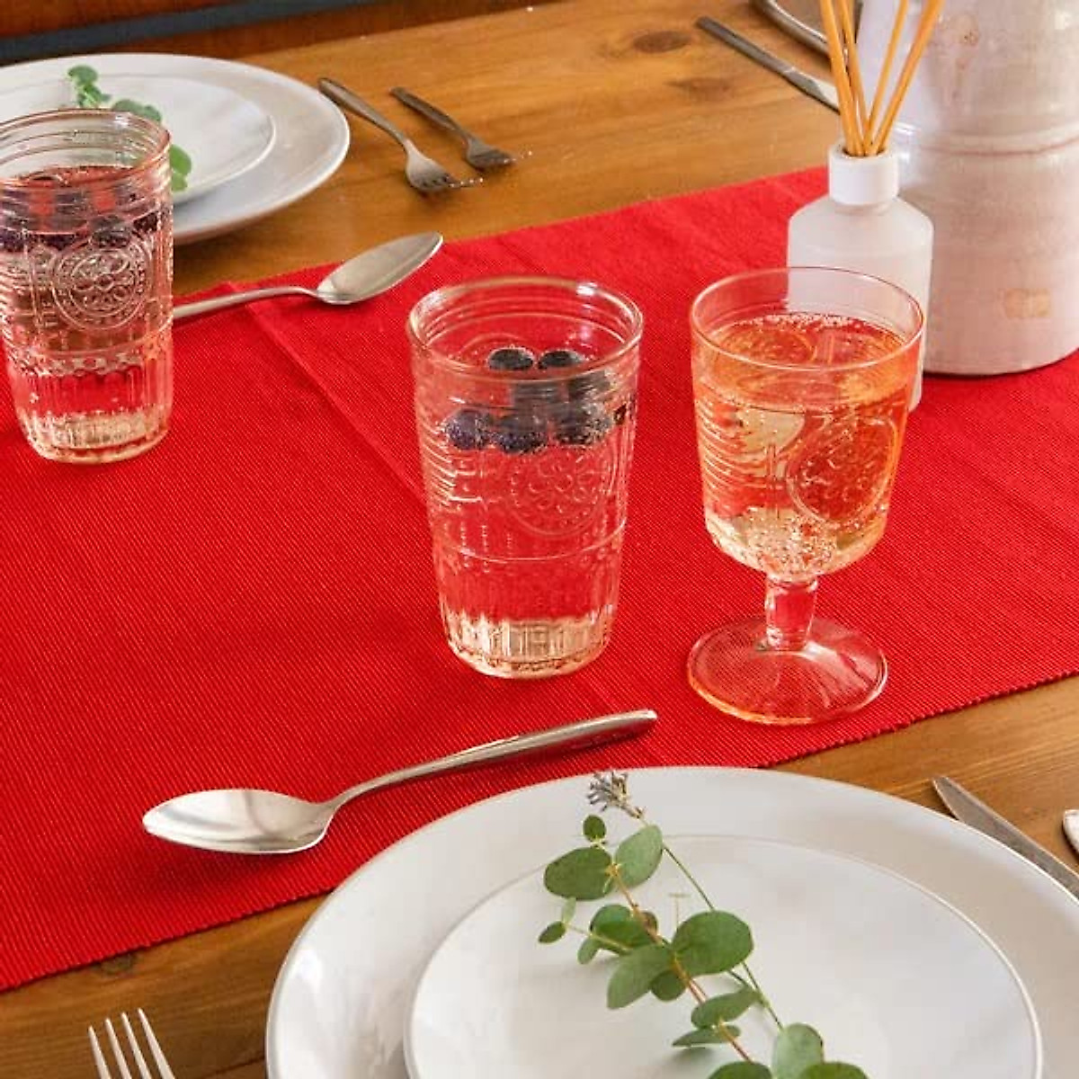 Bormioli Rocco Romantic Set Of 6 Stemware Glasses, 10.75 Oz. Colored Crystal Glass, Cotton Candy Pink, Made In Italy.