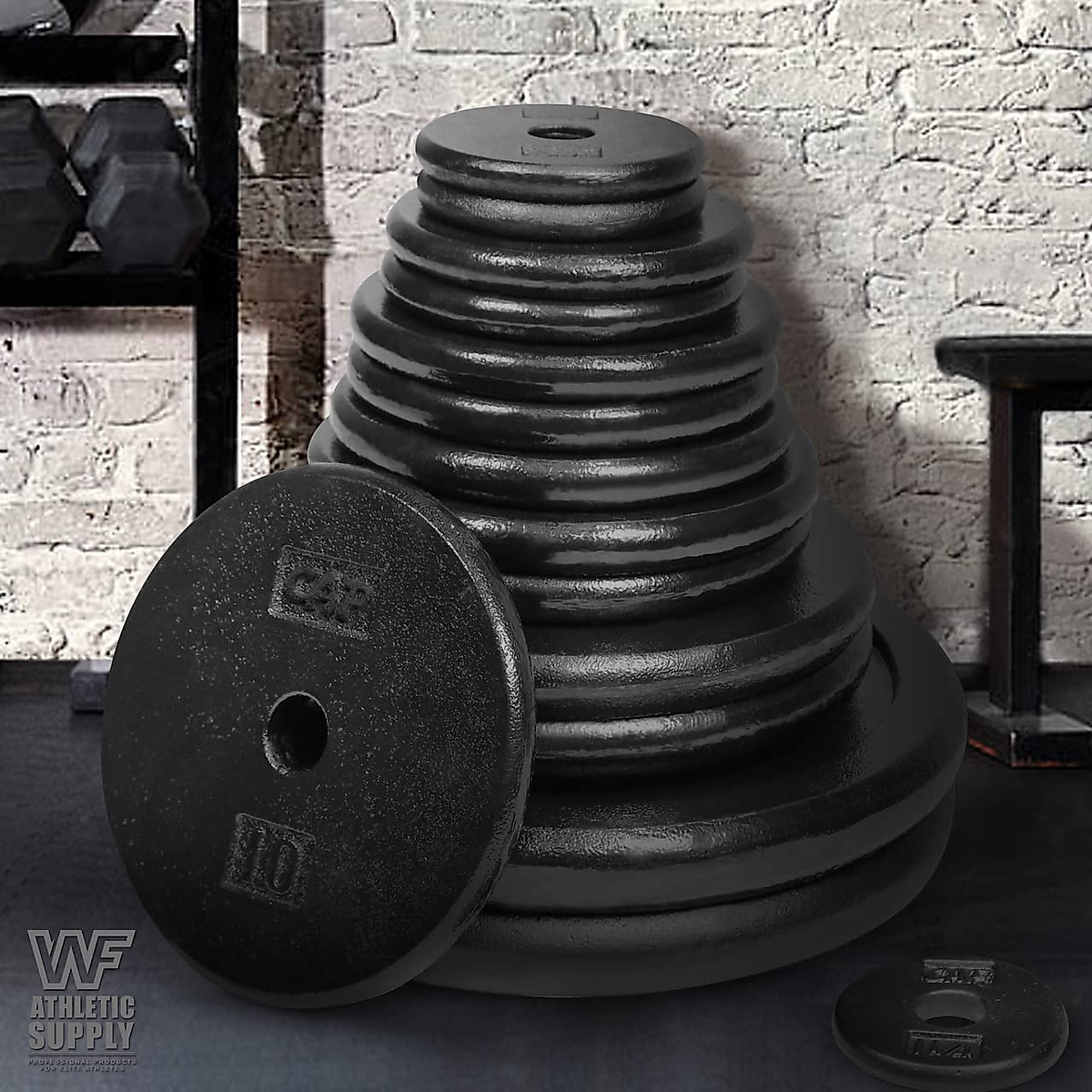 CAPHAUS Black Standard Solid Cast Iron Weight Plates 1-inch Center Hole for Standard Barbell & Dumbbell Handles Size available in 1.25/2.5/5/7.5/10/12.5/25 & 50 LB Multiple Options