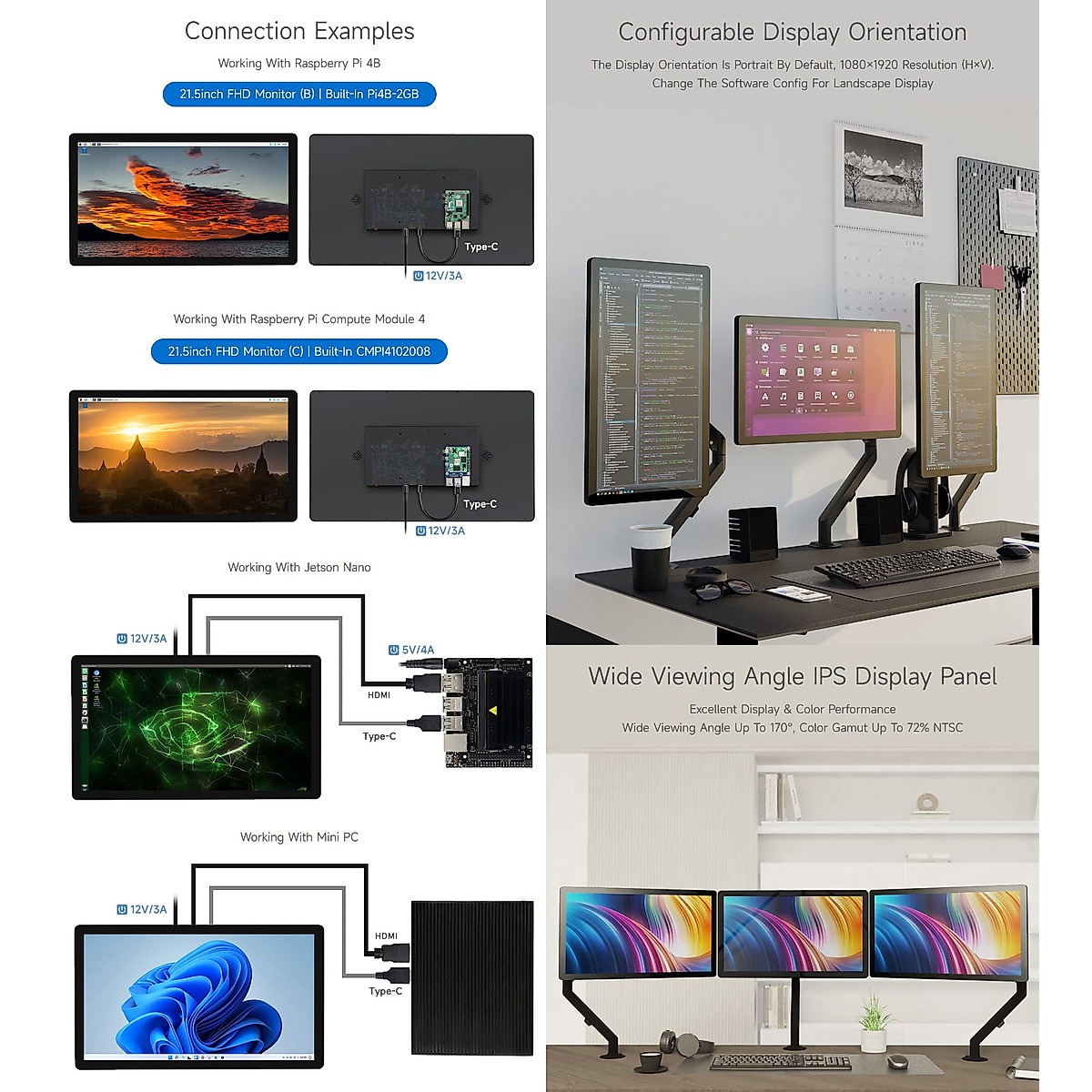 waveshare 21.5inch Capacitive Touch Monitor, 1080×1920 Full HD, Compatible with Raspberry Pi/Jetson Nano/PC-Monitor Only