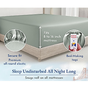 California Design Den Fitted Sheet for King Size Bed, Deep Pocket Soft 400 Thread Count 100% Cotton Sateen, No Pop-Off Elastic, Durable Hotel Quality Bedding, 1 Fitted Sheet Only (King, Sage Green)