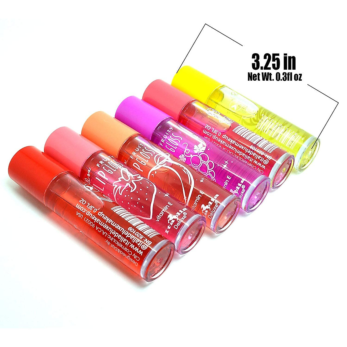 ITALIA DELUXE FRUITY ROLL-ON LIP GLOSS SET OF 6, .3oz each