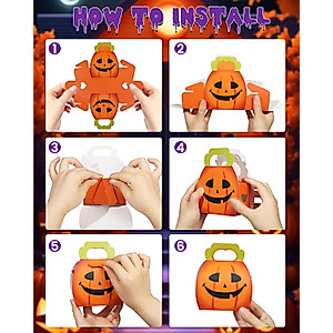 Liobelon 24 Pieces Halloween Candy Boxes With Handles Halloween Treat Boxes Trick or Treat Gift Boxes Pastry Cookies Goodie Bags for Halloween Party Supplies Halloween Kids Birthday Party Gift Box