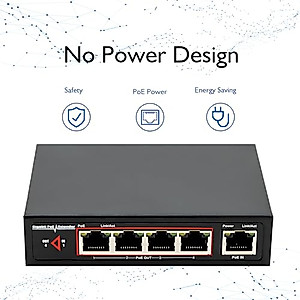 PoE Extender with Gigabit Speeds & Passthrough Switch, 48V 60W PoE+, 1 PoE++ in and 4 PoE Out, IEEE802.3af/at/bt, 6KV Surge Protection, No Power Needed