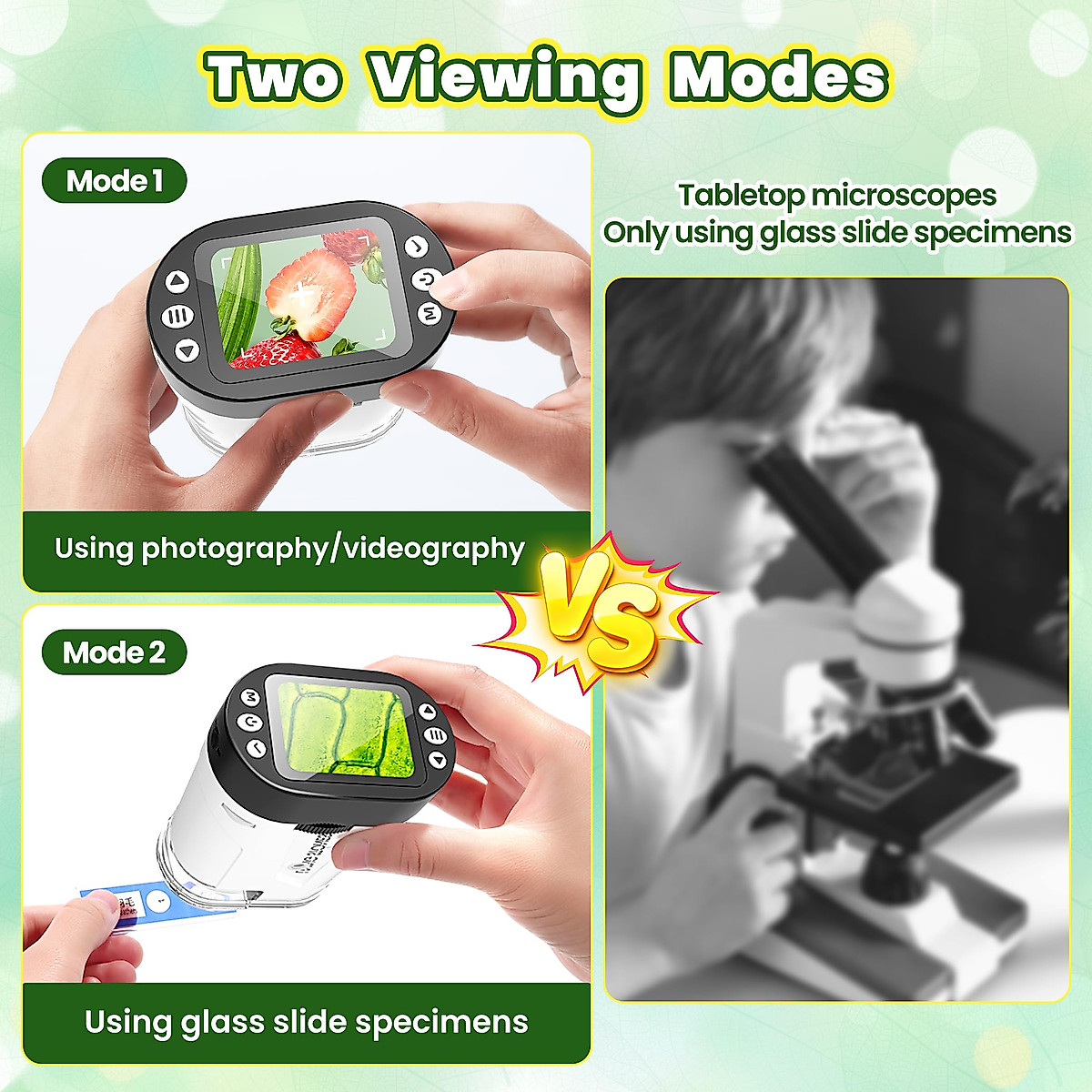 Skirfy Microscope Kids Toys, Science Kit with 1000x HD Video Photo Digital Mini Microscope, Family Day Games STEM Learning Educational Toys for Kids Age 6+, Easter Valentines Day Gifts for Kids