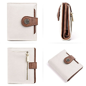 CLUCI Small Wallets for Women RFID Blocking Leather Trifold Compact Credit Card Holder with ID Window Ladies Zipper Coin Purse Beige with Brown