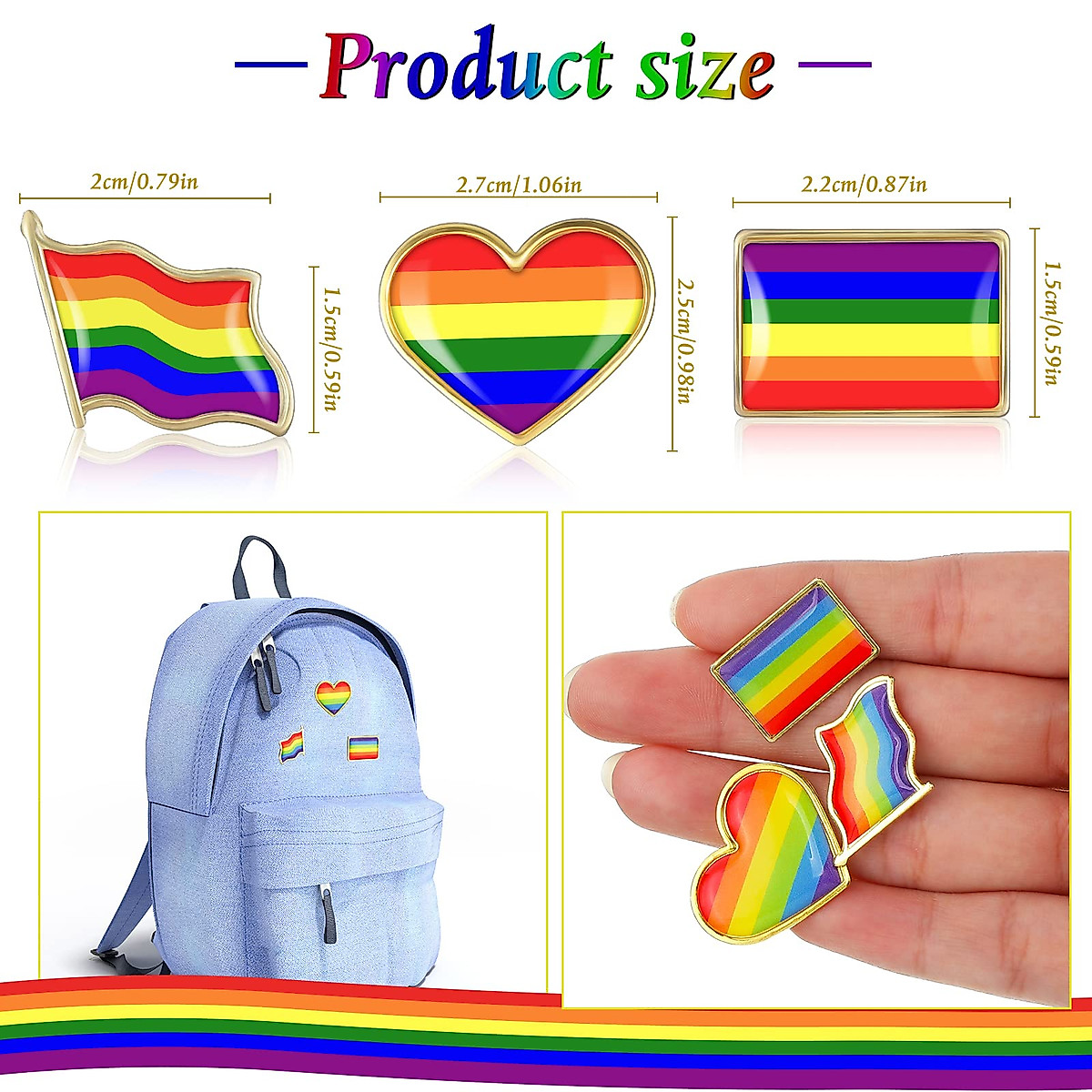 48 Pcs Gay Pride Pin Set Rainbow Heart Flag Lapel Pins Transgender Pins Lgbtq Accessories Pride Pins Lgbtq Gay Pride Buttons Men Women's Brooches Pins for Clothes Bags (Rainbow)