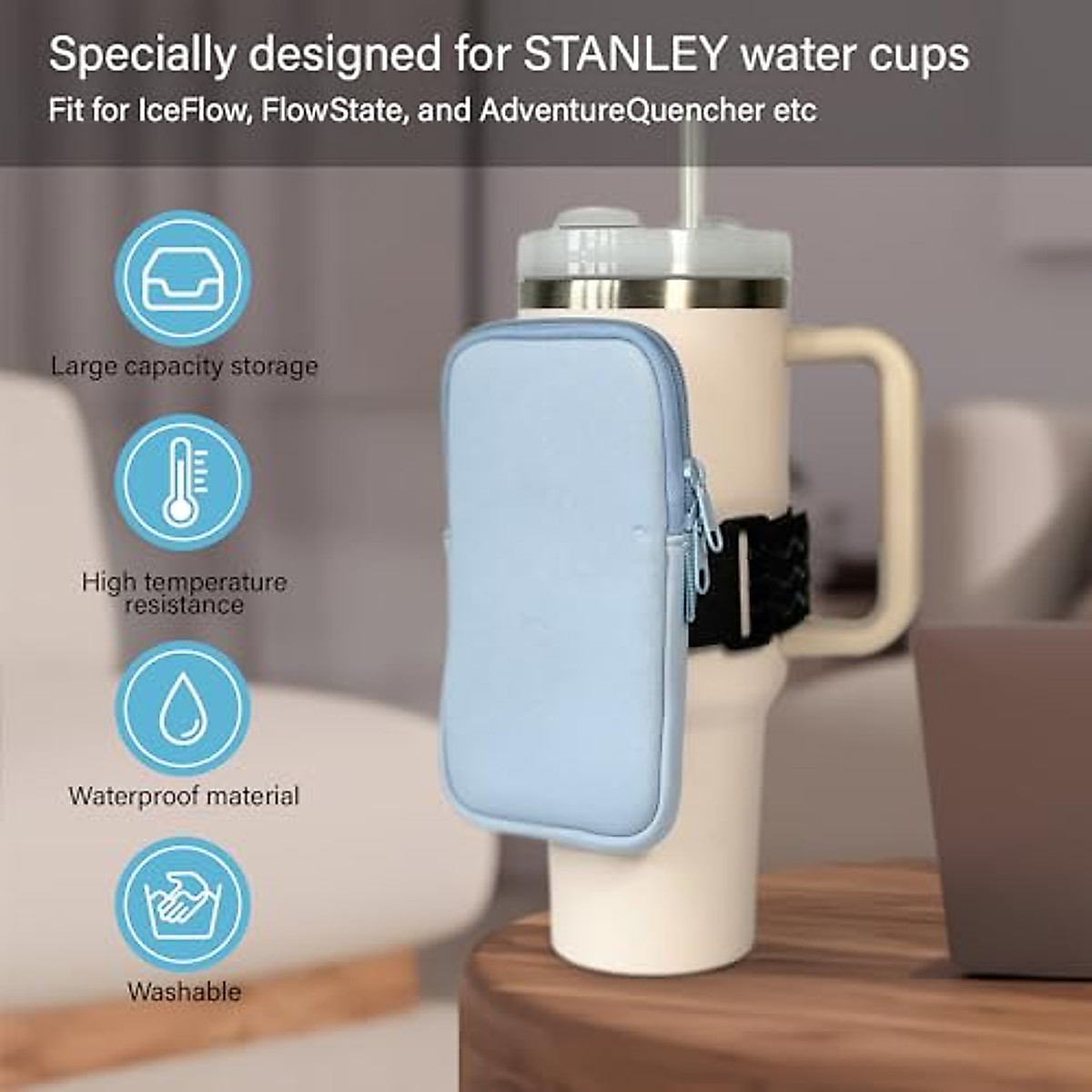 Water Bottle Pouch for Stanley, Water Bottle Accessories, Stanley Fanny Pack, Stanley Tumbler Accessories, Stanley Cup Pouch, Gym Accessories for Women, Stanley 40oz Accessories - Glacial Ice
