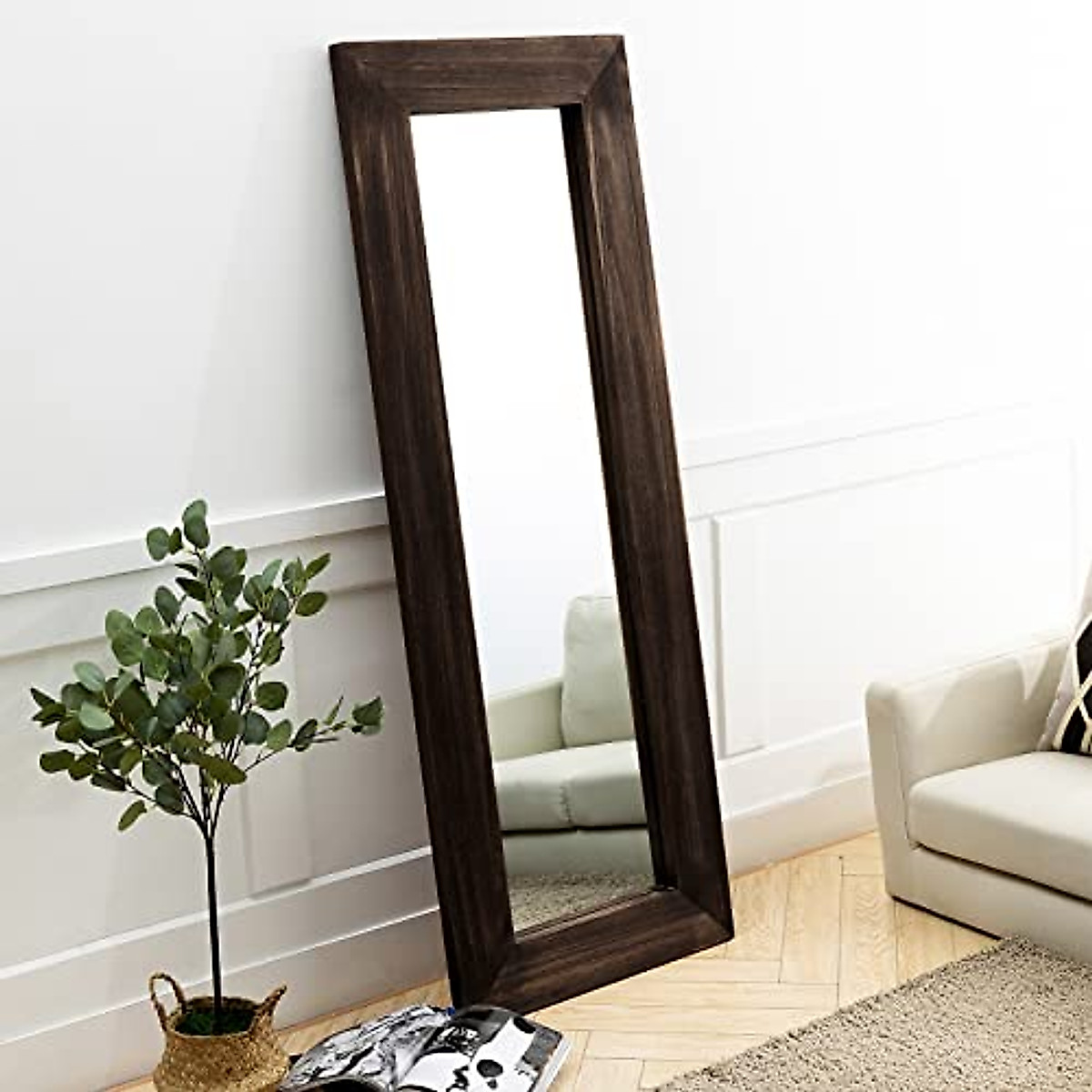 MAXYOYO Rustic Wood Floor Mirror Full Length, 63 x 24 Wall Mirror for Bathroom, Large Mirror Full Body Dressing Mirror for Living Room, Bedroom, Leaning Against Wall/Wall-Mounted Mirror