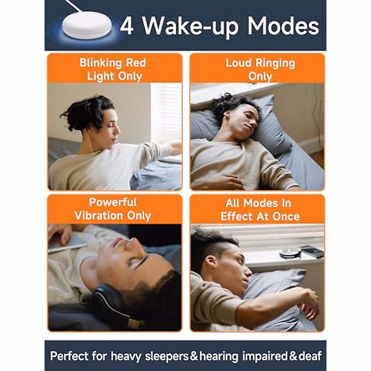 Cadmos Extra Loud Vibrating Alarm Clock with Bed Shaker for Heavy Sleepers,Hearing Impaired Deaf,Adjustable Volume,Dimmer,Large LED Digital with RGB Night Light for Bedrooms,Kids,Teens(Black)