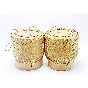 White Orchid Sticky Rice Bamboo Basket Thai Laos Traditional Handmade to Keep Sticky Rice Warm (Medium 55 inches set 2)