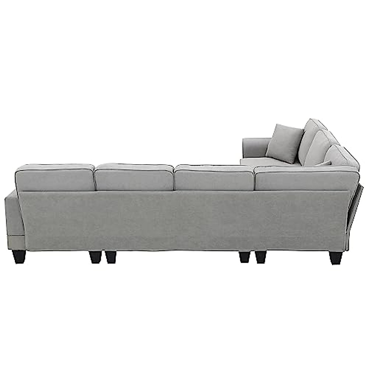 FANYE Modern U-Shaped Upholstered Left Chaise Lounge Sectional, 7 Seaters Sofá Oversized Corner Sofa & Couch with 3 Pillows and Square Plastic Legs for House,Apartment, Office Living Room, Dark Gray