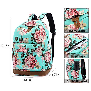 Abshoo Floral Backpacks For Girls Canvas School Bookbags Teen Girls Backpacks With Lunch Bag (Floral Lake Blue)