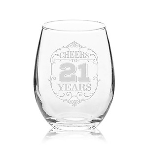 Veracco Cheers To 21 Years Twenty One 21st Birthday Gift For Him Her Twenty One and Fabulous Stemless Wine Glass (Clear, Glass)