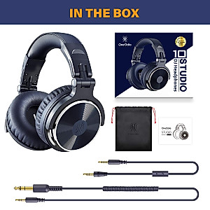 OneOdio Over Ear Headphone, Wired Bass Headsets with 50mm Driver, Foldable Lightweight Headphones with Share Port and Mic for Recording Monitoring Mixing Podcast Guitar PC TV (Dark Blue)