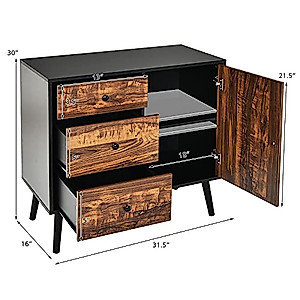 Tangkula Retro Storage Cabinet, Wood Floor Cabinet with 3 Drawers and 1 Cabinet w/Adjustable Shelf, Accent Cabinet for Living Room Entryway Home Office, Rustic Brown (Retro)