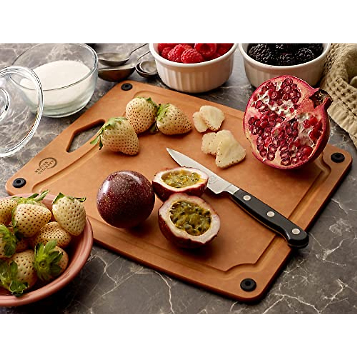 Mercer Culinary Composite Cutting Board-11.75" X 9.25",W/SIL Feet/Channel, Large, Tan