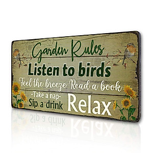 Retro Vintage Signs for Home Porch Patio Yard Shed Decor - Hanging Garden Plaque Listen to Birds Quotes by 16''x8''