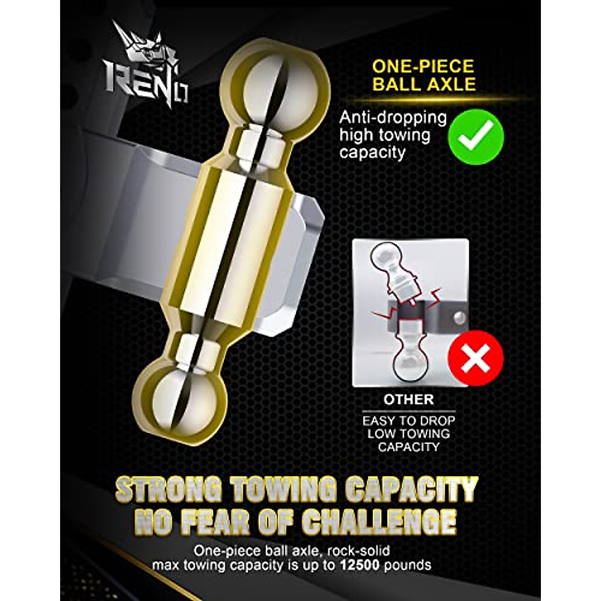 RENO Adjustable Trailer Hitch, Aluminum Dual-Balls with 2 Inch and 2-5/16 Inch, 4" Rise/Drop Hitch Ball Mount for 2" Receiver - 12,500 lbs Towing Capacity