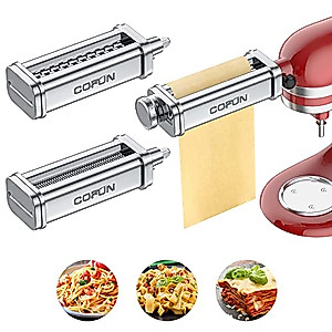 Pasta Attachment for Kitchenaid Stand Mixer,Cofun 3 Piece Pasta Maker Machine with Pasta Roller and Cutter Set for Dough Sheet, Spaghetti and Fettuccine kitchenaid Attachments for Mixer